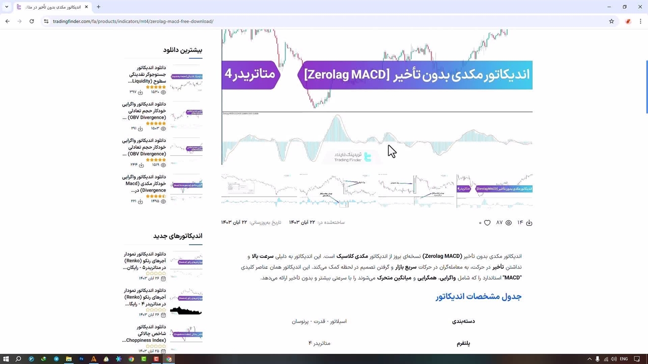 اندیکاتور مکدی بدون تأخیر (Zerolag MACD) متاتریدر 4/5 [تریدینگ فایندر] - نماشا